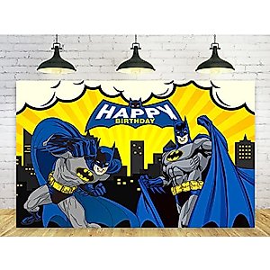 Bat Hero Backdrop for Birthday Party Decorations Blue Bat Hero Background for Baby Shower Party Cake Table Decorations Supplies Superhero Theme Banner 5x3ft