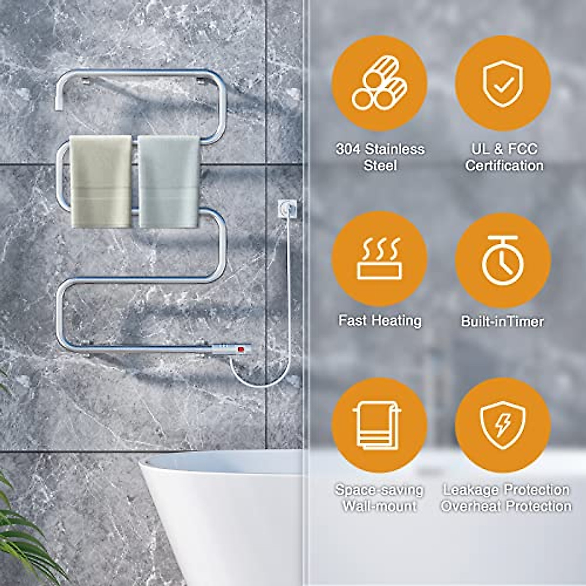 DAILYLIFE Towel Warmer Rack Stainless Steel, Wall Mount & Free Standing, Bended Heated Towel Rack, Drying Rack for Bathroom Space Saving 50W Mirror Polished