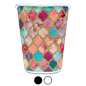 RNK Shops Glitter Moroccan Watercolor Waste Basket - Single Sided (White)
