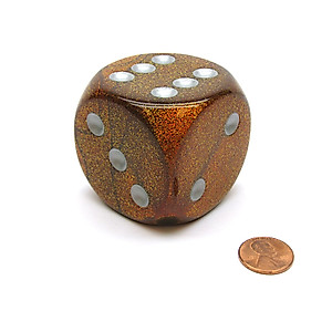 Gold Glitter Die with Silver Pips D6 50mm (1.97in) Pack of 1 Chessex