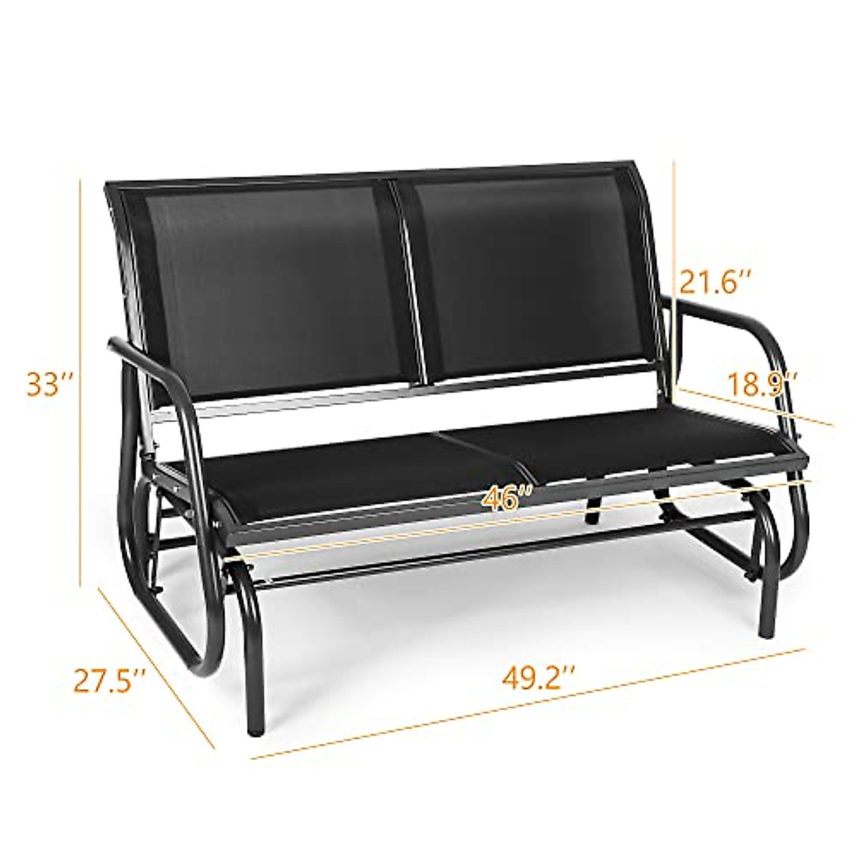 Vilobos 2 Seats Outdoor Patio Glider, Garden Loveseat Seating Swing Bench, Breathable Gliding Bench Chair with Anti-Rust Coating for 2-Person
