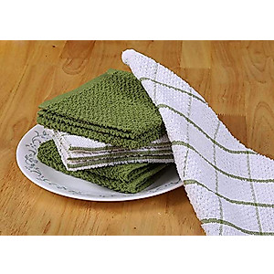 AMOUR INFINI Cotton Terry Kitchen Dish Cloths | Set of 8 | 12 x 12 Inches | Super Soft and Absorbent |100% Cotton Dish Rags | Perfect for Household and Commercial Uses | Green