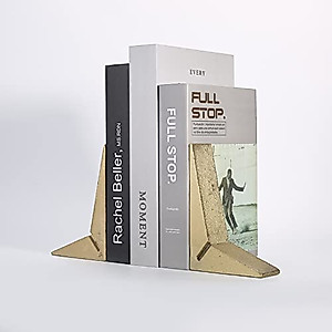 Cast Iron Geometric Decorative Bookends , Sharp Triangle Theme , Heavy Duty , Set of 2 Gold