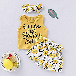 PigMaMa 3 Pcs Infant Baby Girl Sets Sleeveless Tank Tops Flower Pant Headband Outfits Toddler Clothes 18-24 Months
