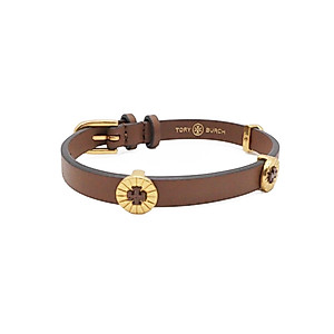 Tory Burch 143363 Britten Rolled Brass/Moose Brown Enamel Single Wrap Women's Bracelet