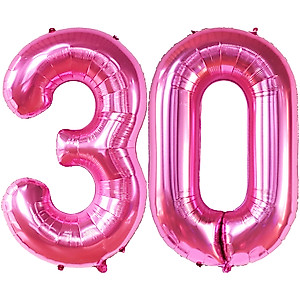 KatchOn, Hot Pink 30 Balloon Numbers - 40 Inch | Pink 30 Balloons, Pink 30th Birthday Balloons, 30th Birthday Decorations For Her | Number 30 Balloons for Hot Pink 30th Birthday Decorations for Women