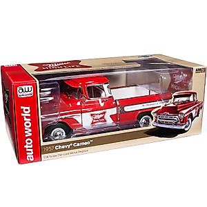 Auto World 1957 Chevy Cameo Pickup Truck Red and White 1/18 Diecast Model Car by Autoworld AW287