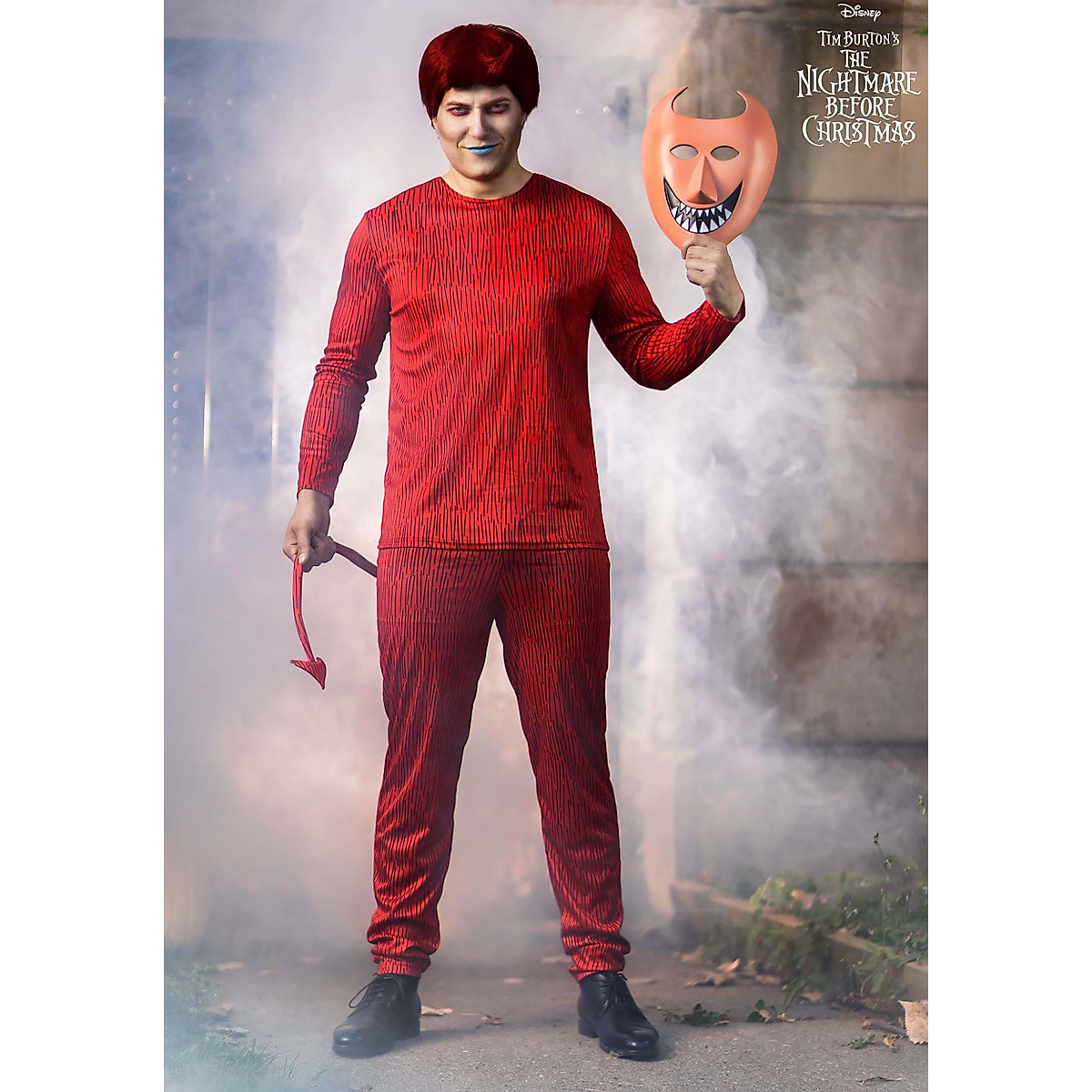 Adult Disney Lock Costume | Mens Nightmare Before Christmas Oogie Boogie's Gang Devilish Trick or Treater Full Outfit Large Red