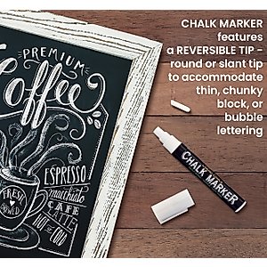 Better Office Products Framed Tabletop Chalkboard Sign, 9.5" x 14", Rustic Wood Frame, Small Magnetic Chalkboard with Built-in Ledge and Folding Stand, One White Chalk Marker Included,(Whitewash)