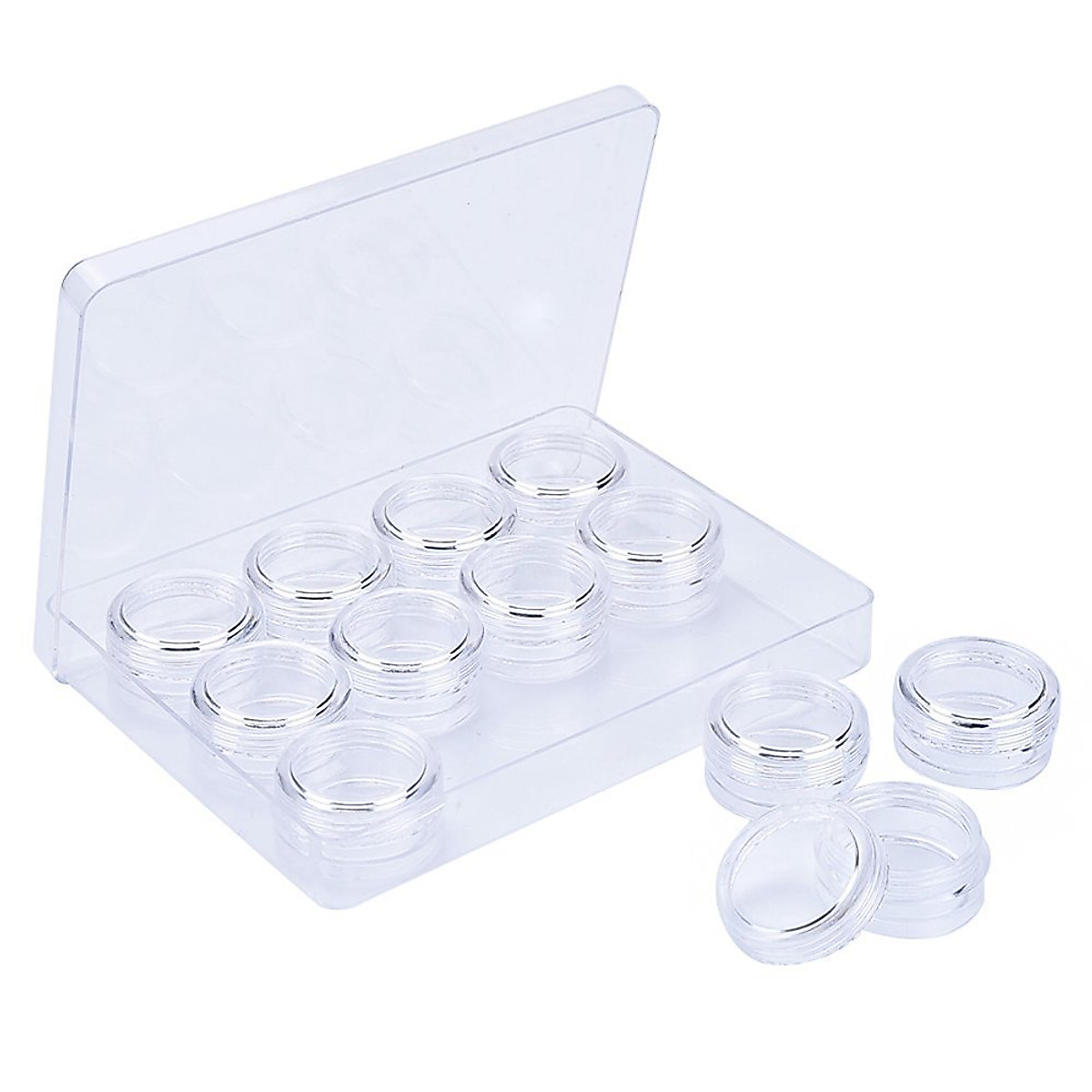 AKOAK Clear Bead Container with 12 Pcs 5G/5ML Empty Clear Plastic Cosmetic Containers Jars PotStorage Container Set for Makeup, Cream, Lotion, Sugar Scrubs, Eye Shadow, Slime, Paint, Jewelry Etc.