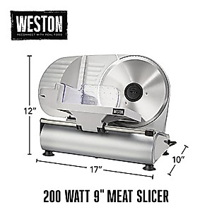 Weston Electric Meat Cutting Machine, Deli & Food Slicer, Adjustable Slice Thickness, Non-Slip Suction Feet, Removable 9" Stainless Steel Blade, Easy to Clean