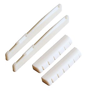 Frenflu 2 Sets 4pcs 6 String Acoustic Guitar Bone Bridge Saddle and Nut Made of Real Bone (Ivory)