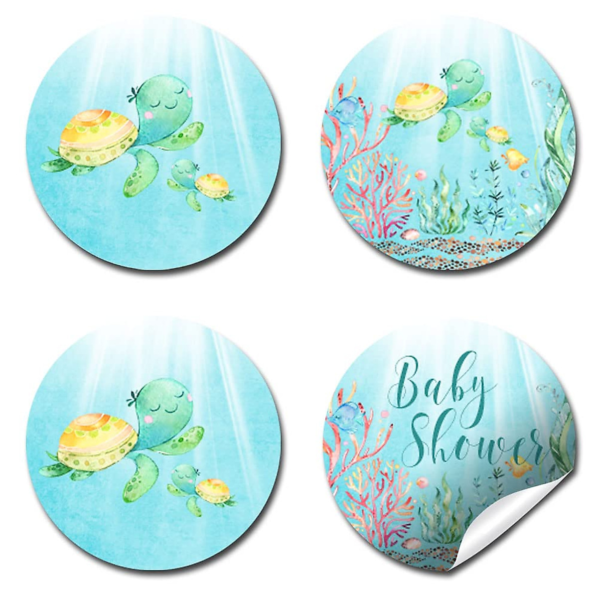 Little Hatchling Cute Sea Turtle Sea Life Baby Sprinkle Baby Shower Kiss Sticker Labels, 300 0.75" Circle Stickers for Chocolate Kisses by Amanda Creation, Great for Favors, Treats, Envelopes & Bags