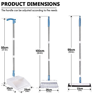 Kphico Broom and Dustpan Set with Upgrade 53" Long Handle&Floor Squeegee and Looped-End String Wet Mop with 2 String Mop Heads,for Laminate,Hardwood,Ceramic,Marble Floor Cleaning