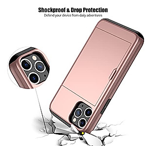 Nvollnoe for iPhone 11 Pro Case with Card Holder Heavy Duty Protective Dual Layer Shockproof Hidden Card Slot Slim Wallet Case for iPhone 11 Pro for Men&Women(Rose Gold)