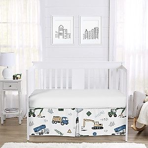 Sweet Jojo Designs Construction Truck Boy Baby Crib Bed Skirt Nursery Dust Ruffle - Grey Yellow Black Blue and Green Transportation