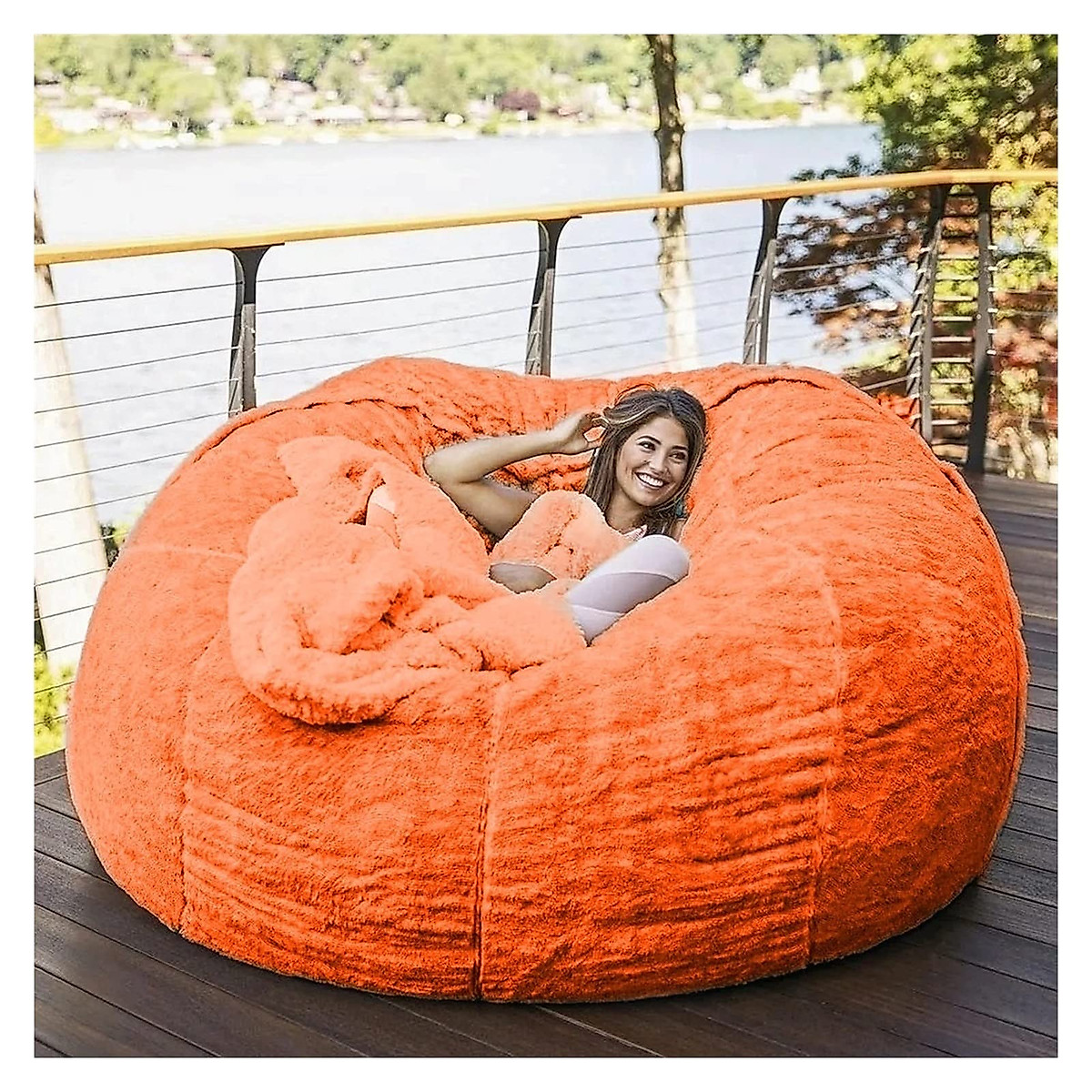 Bean Bag,Giant Fur Bean Bag Chair Cover for Adults Kids (Without Filling) Comfy Fluffy Giant Round Beanbag Lazy Sofa Cover for Reading Chair Floor Chair Lazy Sofa Bed Cover Soft Fluffy Faux BeanBag