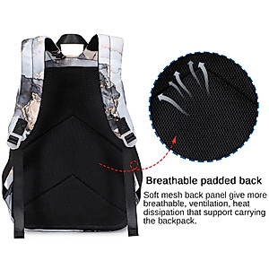 FUIWTTR Backpack for Girls School Bag Marble Lightweight Kids Backpacks Set Durable Bookbag with Lunch Bag for Teen Girls Student Teen High School Black