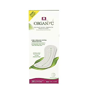 Organyc 100% Certified Organic Cotton Flat Panty Liner - Everyday Sanitary Pad, Free from Wood Pulp, Perfumes, SAP and Chemicals - Maxi Flow, 20 Count