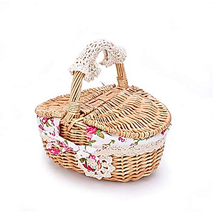 Wicker Picnic Baskets with Handle and Lid, Double Lids Wicker Picnic Basket for Picnic Hiking Camping Family Gatherings Home Decor