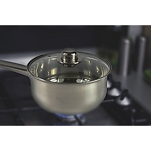 Gourmet Chef 1-Quart Stainless Steel Stock Sauce Pan with Glass Lid Kitchen Basics - Small Saucepan with Capsulated Even Heat Base, Vented Hole on Cover, Dishwasher Safe, and Stay-Cool Riveted Handles