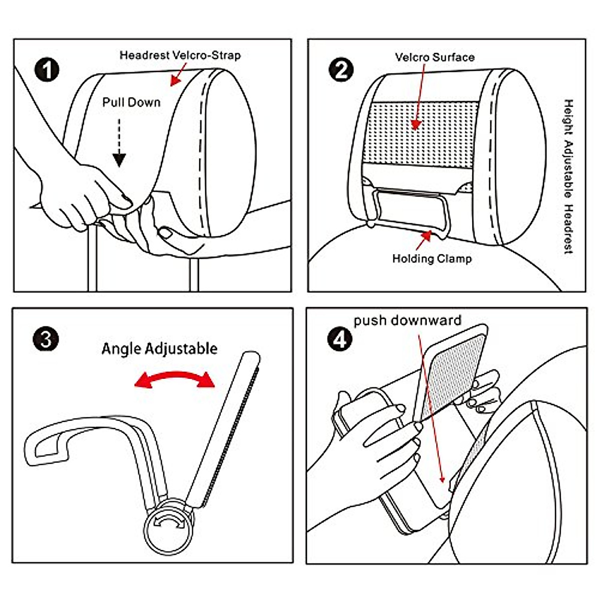 TFY Universal Car Headrest Mount Holder with Angle- Adjustable Holding Clamp for 7-9 Inch Swivel Screen Portable DVD Players, Black