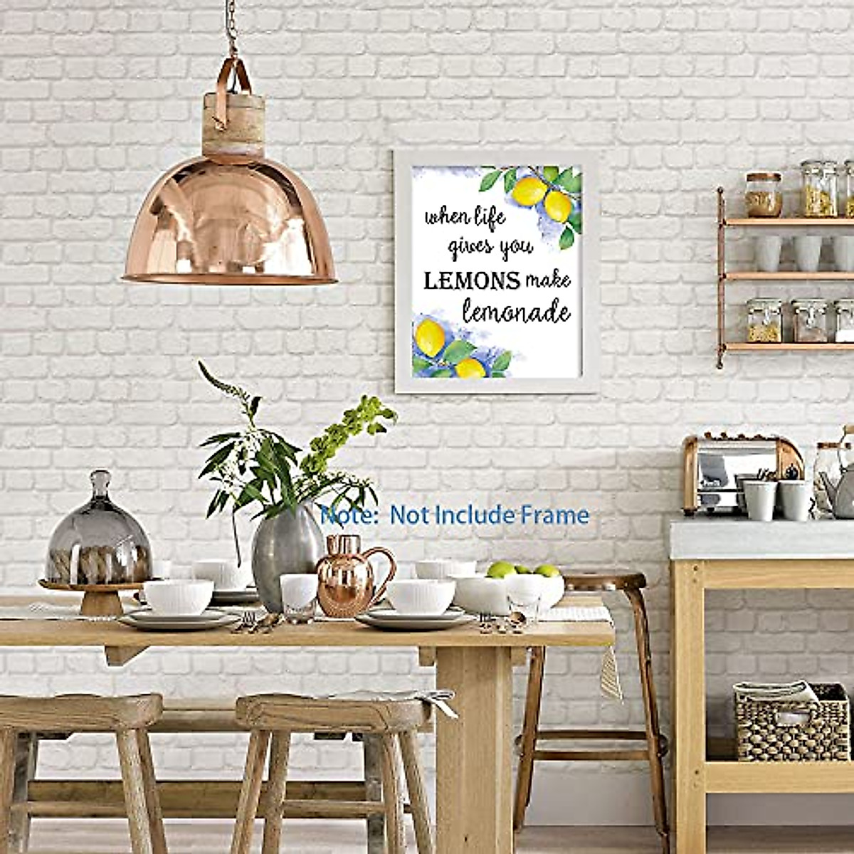 XUOIAYNB Blue Flower Pattern Lemon Art Print-- Mexican Tile Lemon Fruit with Inspirational Quote Canvas Wall Art--(8”X10”X6 pcs, Unframed)--Perfect for Kitchen Bedroom Decoration