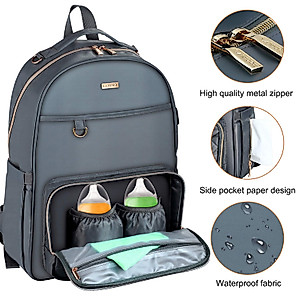 LANDICI Diaper Bag Backpack, Multifunction Travel Back Pack Maternity Baby Changing Bags with Changing Station and USB Charging Port for Mom Dad Boy Girl, Large Capacity, Waterproof, Black