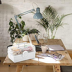 Bekith 3-Layers Multipurpose Plastic Storage Box Organizer Folding Tool Box, Portable Handled Storage Container, Art & Crafts Case, Sewing Supplies Organizer, Medicine Box, Clear/White