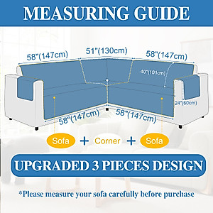 ALIECOM 100% Dual Waterproof Corner Sectional Couch Covers L Shape 3 Piece L Shaped Sectional Sofa Cover for Dogs Pets Living Room U Sectional Slipcovers Set Washable Slip Covers (Dark Gray, Large)