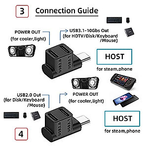 NFHK 10Gbps USB3.0 Type C Male to Dual Female Power Data Splitter Adapter Up Angled Compatible with Steam Deck Laptop