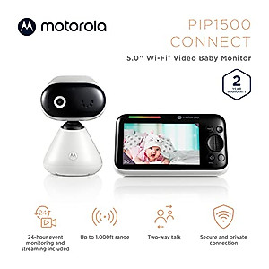 Motorola Baby Monitor PIP1500 Connect - 5" WiFi Video Baby Monitor with Camera, Wall Mount, HD 1080p - Smart Phone Nursery App, 1000ft Range, 2-Way Audio, Digital Pan-Tilt-Zoom, Room Temp, Lullabies