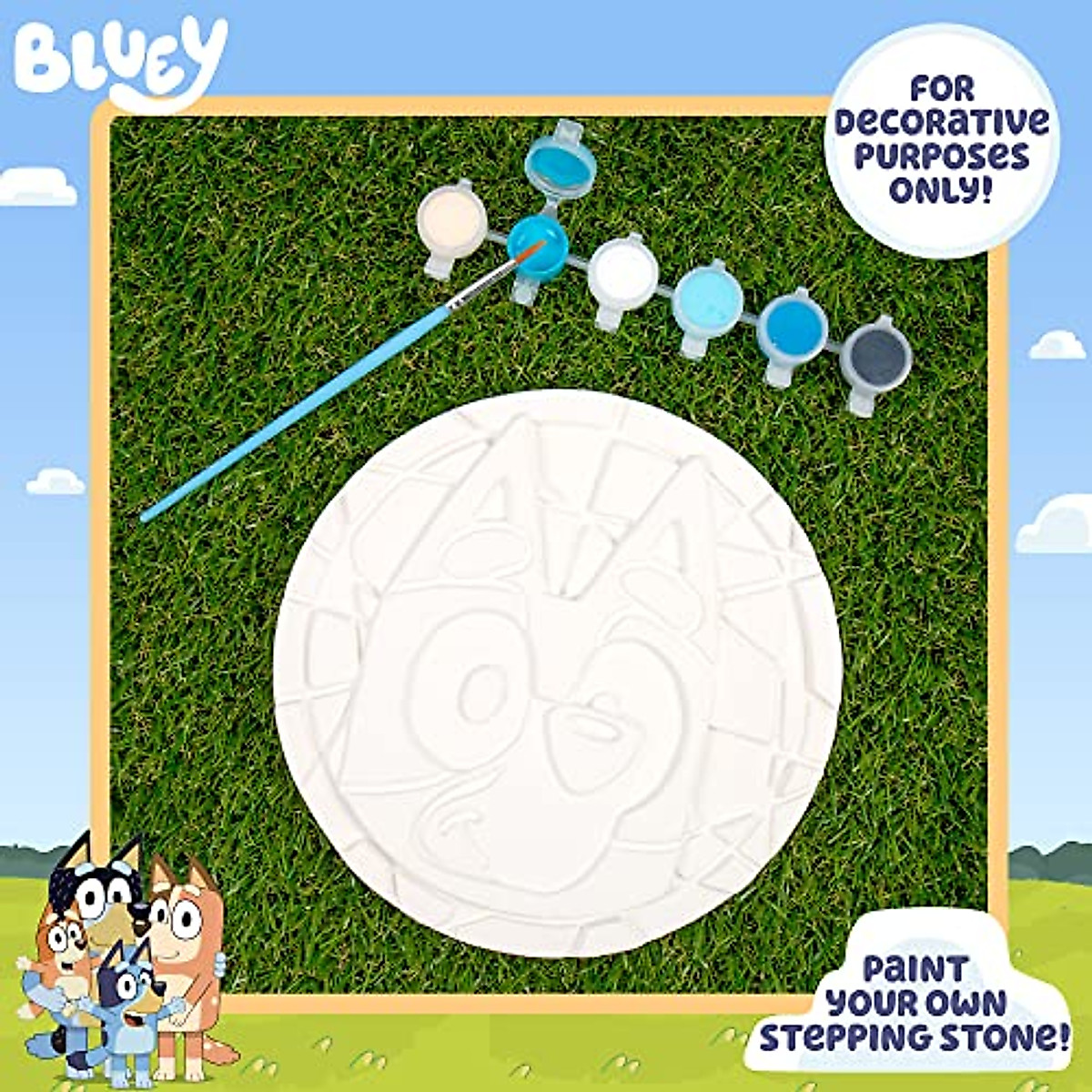 Bluey Paint Your Own Stepping Stone, Design 7 DIY Stepping Stone Art, Fun Stepping Stone Kit for Kids, Less Mess Paintable Stepping Stones Art Set, Great Summer Activity for Kids Ages 8, 9, 10, 11