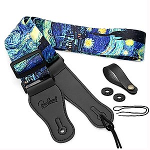 BestSounds Van Gogh Starry Night Guitar Strap Includes Strap Button & 2 Strap Locks, Adjustable Guitar Shoulder Strap For Bass, Electric & Acoustic Guitar, Best Gift for Men Women Guitarist