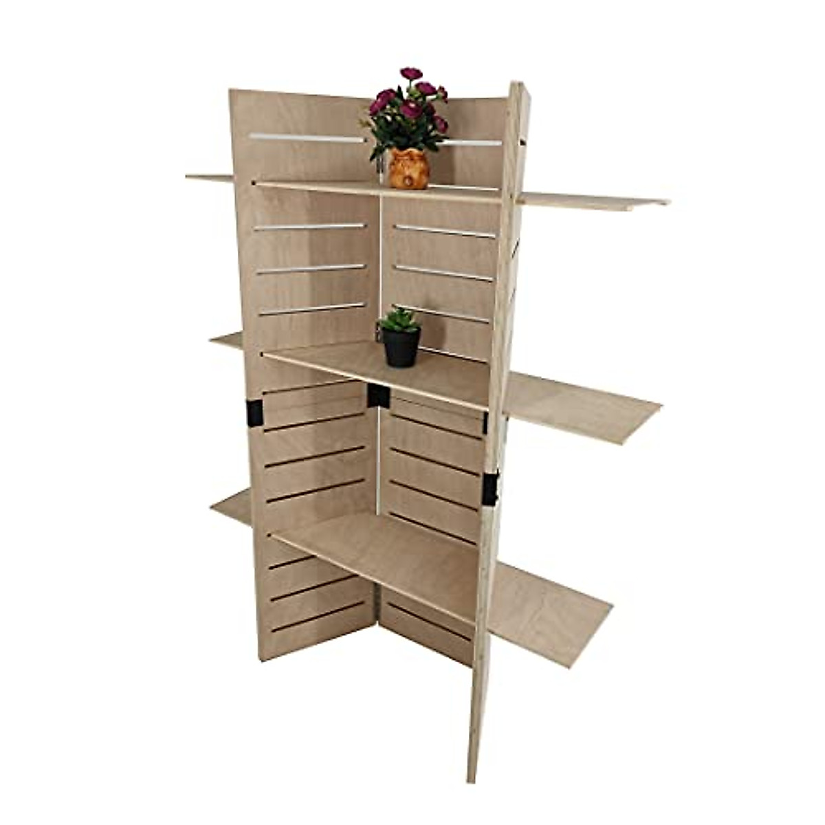 FixtureDisplays® 48.0" x 59.5" x 14.5" Wooden Retail Shelving Unit w/ 3 Shelves, Folding Panels - Pine Wood 19404NEW-NPF