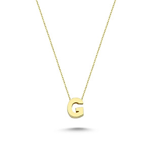 Wish Carat 14k Gold Letter Necklace - 14 Karat Gold Jewelry, Alphabet Letter Necklace, Yellow Gold Pendant, Initial Necklace 14k Solid Gold, Gold Necklace for Women | 18'', Gold, No Gemstone