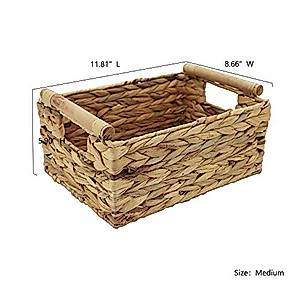Storage Basket made by Water Hyacinth with Wood Handles, Arts and Crafts. (Medium)