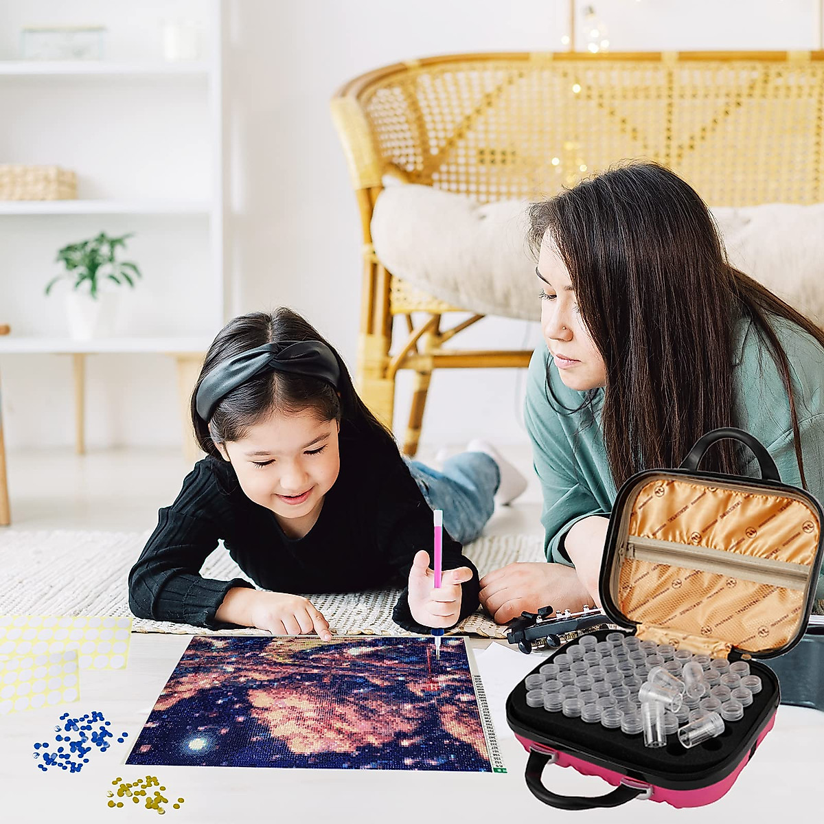 Toolly 132 Bottles Diamond Painting Storage Carring Case - Hardshell Bead Sewing Pills Container Box Embroidery Organizer Bag for DIY 5D Diamond Art Craft Accessorries, Red