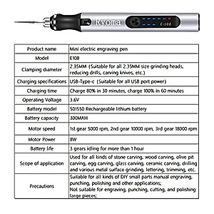 Rechargeable cordless Electric Micro Engraver Pen Mini DIY Engraving Tool Kit for Metal Glass Ceramic Plastic Wood Jewelry with 30 Bits and 16 Stencils and 1 Scriber Pen (silver)