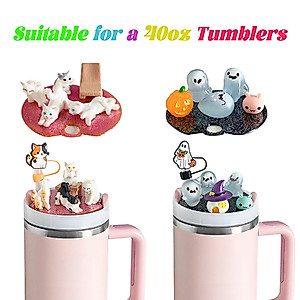 Xyntara Halloween Stanley Cup Lid Accessories 12pcs,Straw Toppers for Stanley Cups 40 Oz Cute,10mm Silicone Straw Covers Cap for Tumblers,Stanley Charms for Handle,Halloween Straw Cover