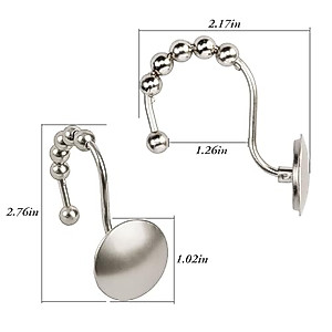 Dexspoeny 12PCS Polished Nickel Shower Curtain Hook, Zinc Alloy Shower Curtain Rings Easy Glide Hook for Bathroom Shower Rods, Curtain Liner Rust Proof Decorative Curtain Hook