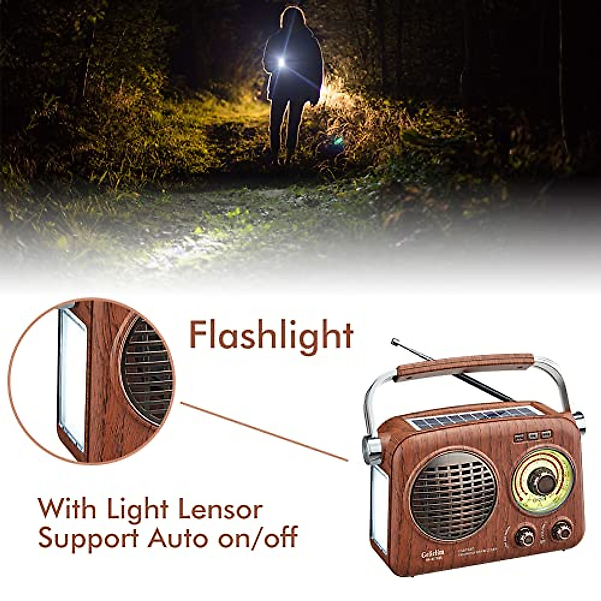 Gelielim Retro Radio Bluetooth Speaker with Clear Sound, Portable Radio AM FM Shortwave Radio with Best Reception, Solar/Rechargeable Transistor Radio, Support TF Card/USB Playing for Gift,Elder,Home