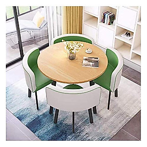 IWQHQXR Office Conference Table, Minimalist Table and Chair Set Home Modern Design Kitchen Round Dining Table Metal Legs Nordic Minimalist Cafe Display (Color : Black) (Color : White+Green)