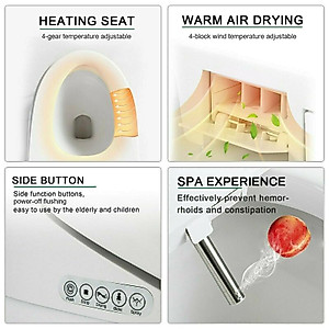 Smart Toilet One Piece Bidet Toilet for Bathrooms Toilet,Modern Intelligent Toilet Tankless Toilet with Remote Control and Auto Open & Close,Nightlight,Power Outage Flushing,White + Gray