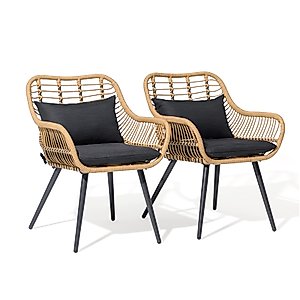 JOIVI Outdoor Patio Wicker Chairs Set of 2, Rattan Dining Chairs with Cushion and Armrest, Porch Chairs Outdoor Seating with Iron Frame, Balcony Furniture for Apartments, Lawn, Backyard, Garden, Black
