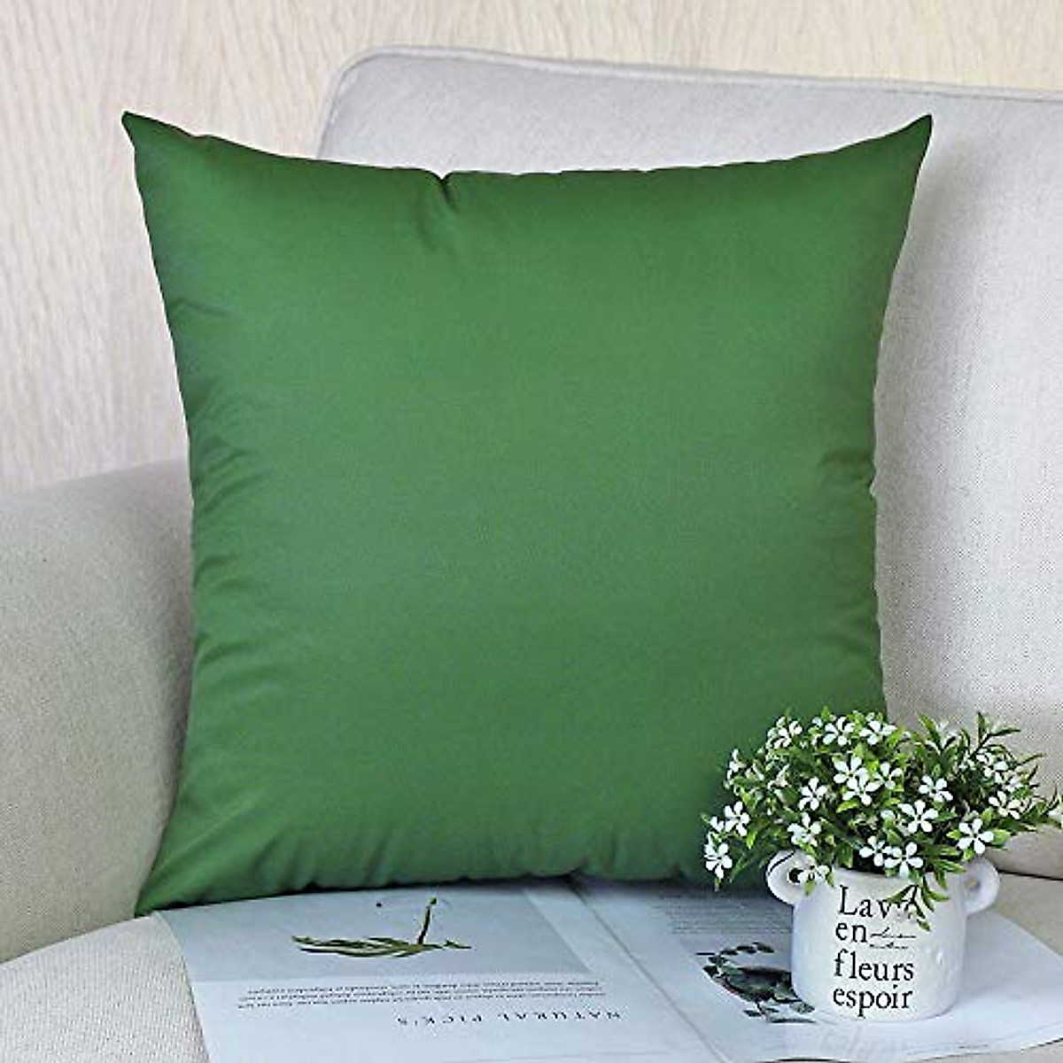 Andreannie Pack of 2 Outdoor Waterproof Decorative Throw Pillow Cover Cushion Case for Garden Patio Tent Park Farmhouse Polyester Both Sides Printing Square 18 x 18 inches (Green)