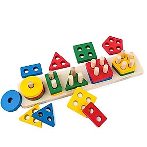 Wooden Sorting Stacking Toys for Toddlers 1-3 Years Old, Shape Sorter, Color Recognition Blocks, Montessori Geometric Board, Matching Stacker, Early Educational Puzzles Gift for Boys and Girls