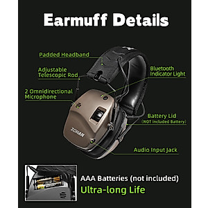 ZOHAN 035 Bluetooth 5.4 Shooting Ear Protection Earmuff, Active Noise Canceling, Hearing Protection with Sound Amplification
