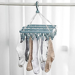 Clothes Hanger Drying Rack Underwear Hanger Swivel Clothes Drying Racks Clothes Clip Hangers Drying Hanger with 32 Clips and Drip Foldable Hanging Rack for Socks Bras Lingerie Clothes