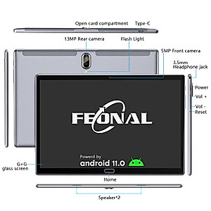 Tablet 10 inch Android 11 Tablet 2024 Latest Update 4G Phone Tablet 64GB + 4GB Storage Octa-Core Processor, 13MP Camera, Dual SIM Card Slot, 128GB Expand Support, GPS, WiFi, Bluetooth, 1080P HD (Gray)